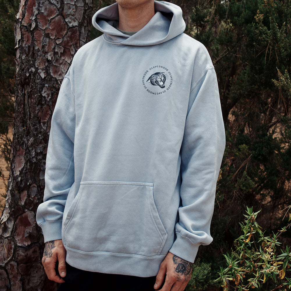 Tony Bluearms faded powder Blue Hoodie & Doomsday Co